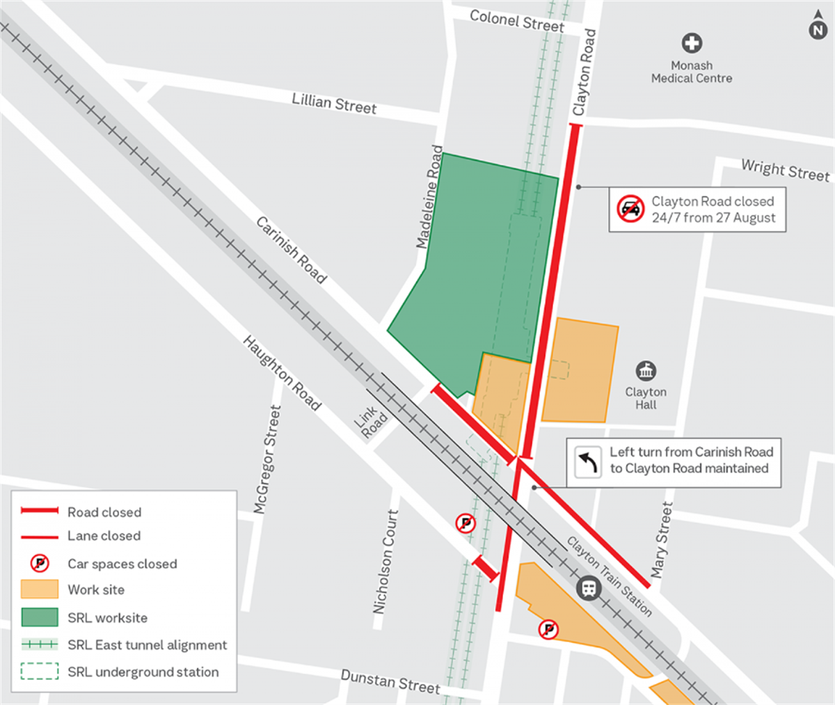 Clayton Suburban Rail Loop (SRL) Works Active Monash